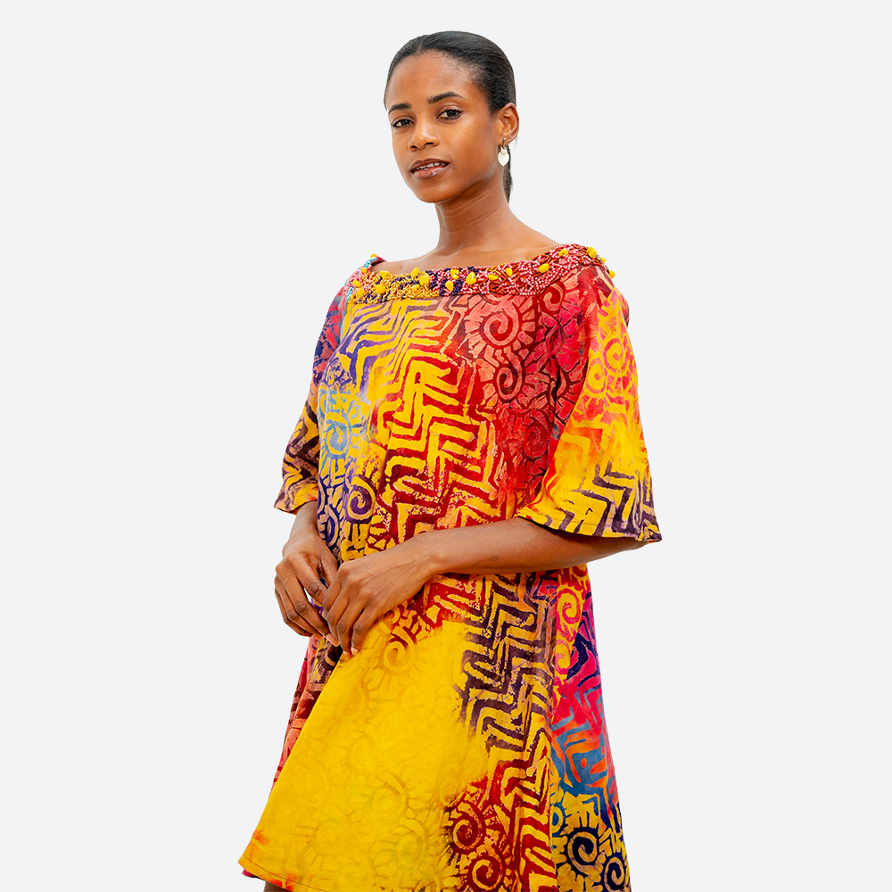 Omama Beaded neck with Butterfly sleeves Dress - Nayak Afrik