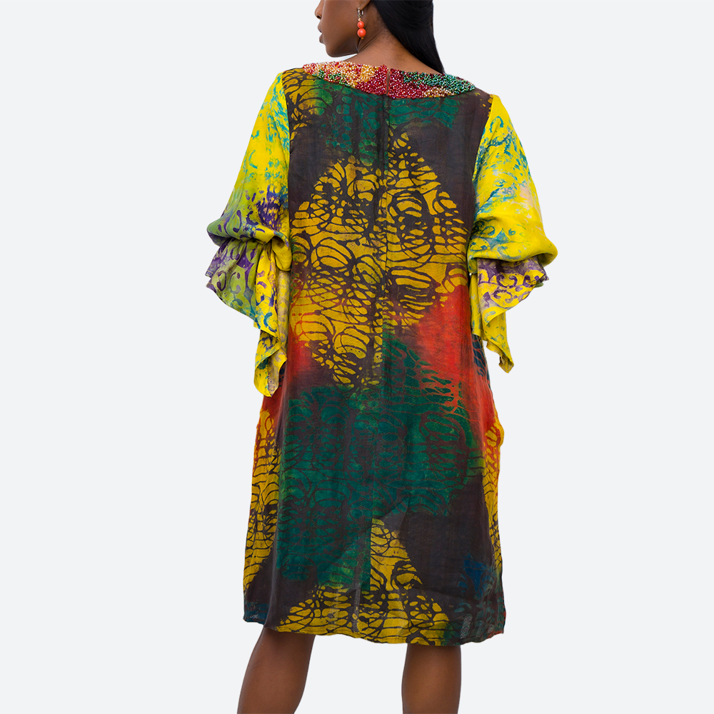 Omama Spiral Pattern Beaded Neck Knee length Dress - Nayak Afrik