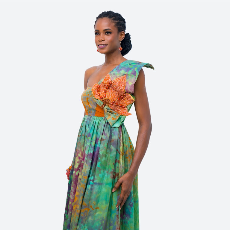 Omama lavender gown with beaded shoulder piece - Nayak Afrik